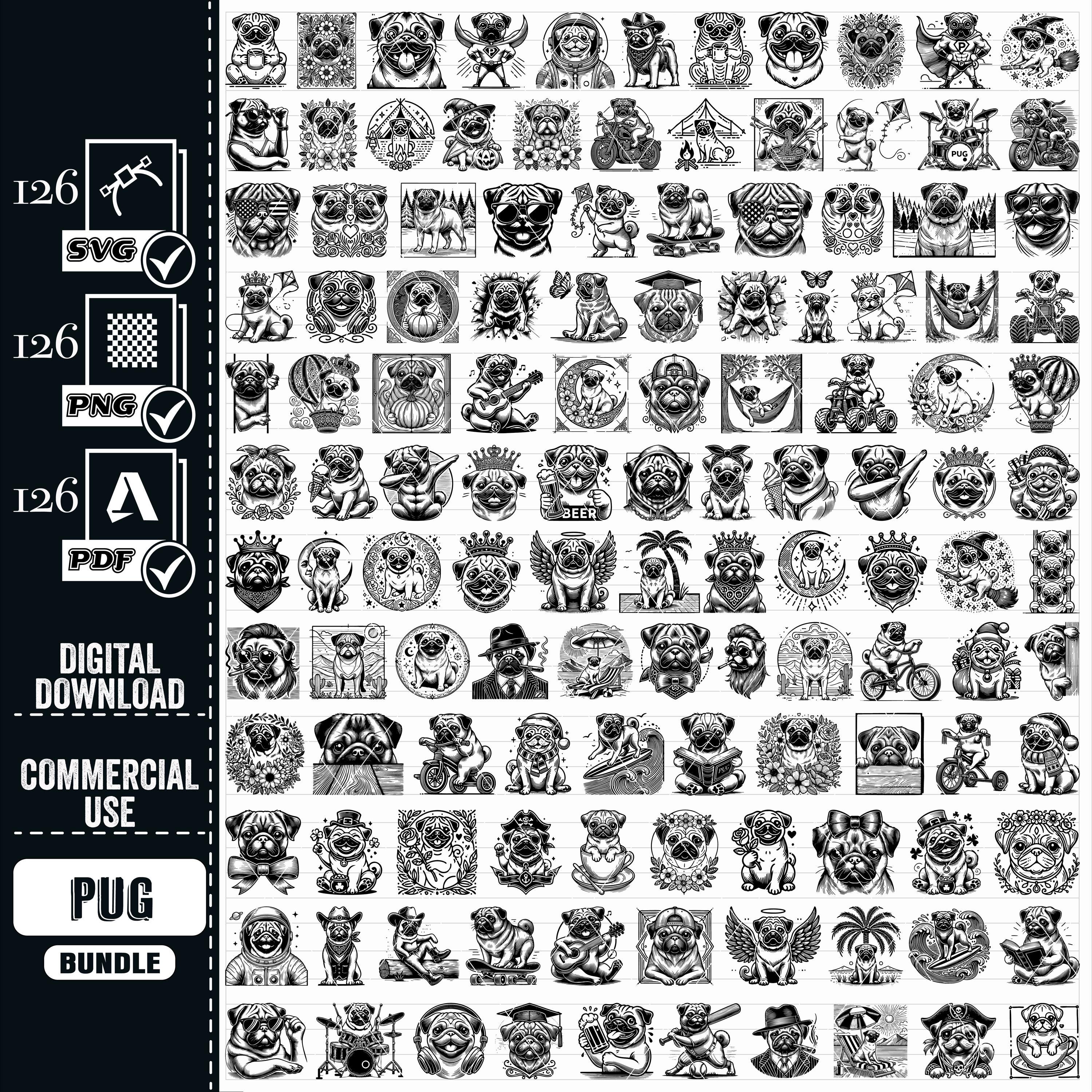 Pug SVG Clipart Bundle, Dog Silhouette Vector (digital Download) - Etsy