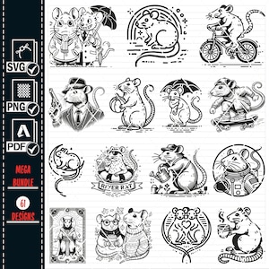 FUNNY RAT SVG Png Mega Bundle, Cute Rat Svg, Floral Rat Png, Rat Vector ...