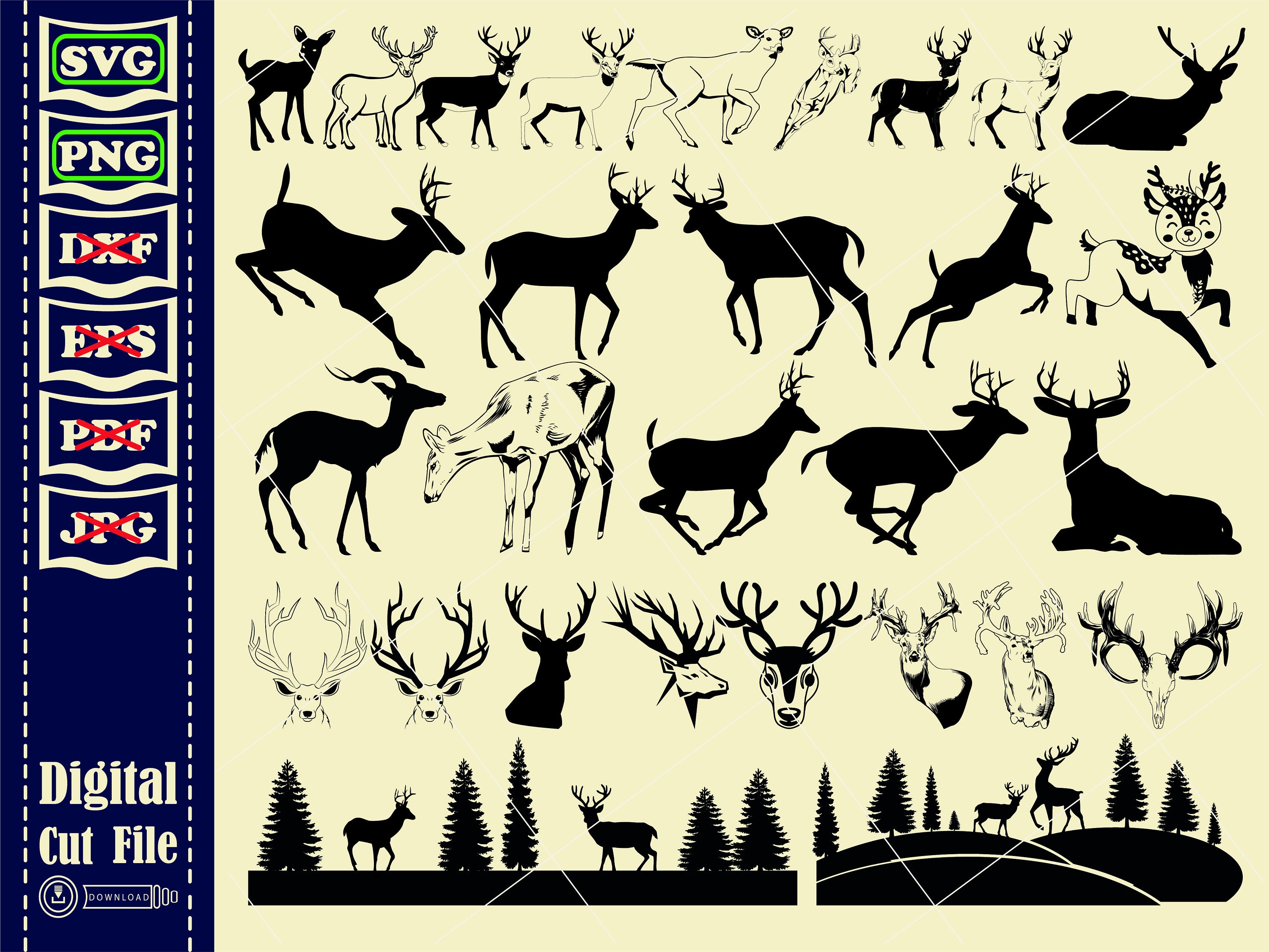 Deer Svg Cut File 1 Deer Face Svg Floral Deer Svg Antler - Etsy