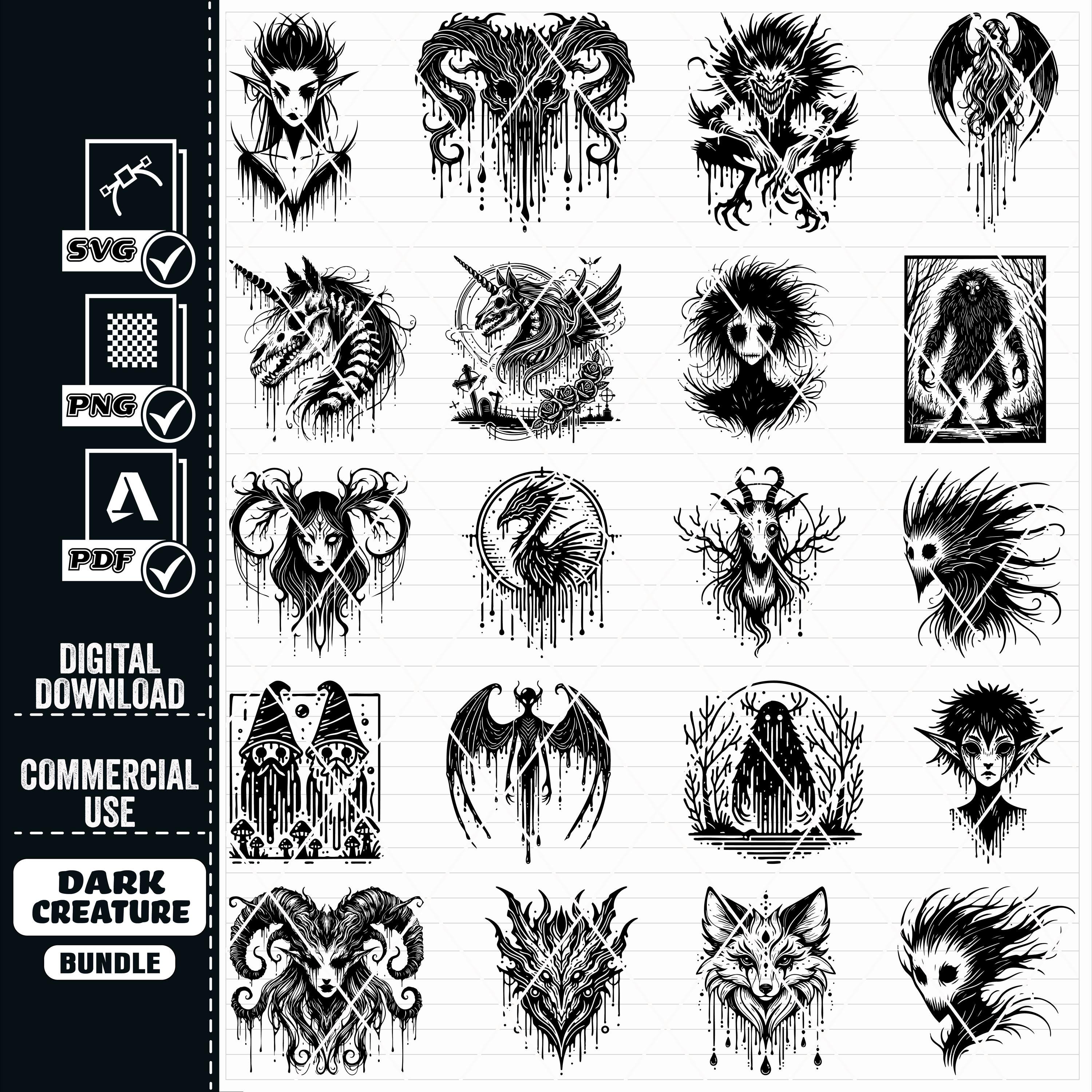 Dark Mythical Creature SVG Bundle, Horror, Gothic (digital Download) - Etsy