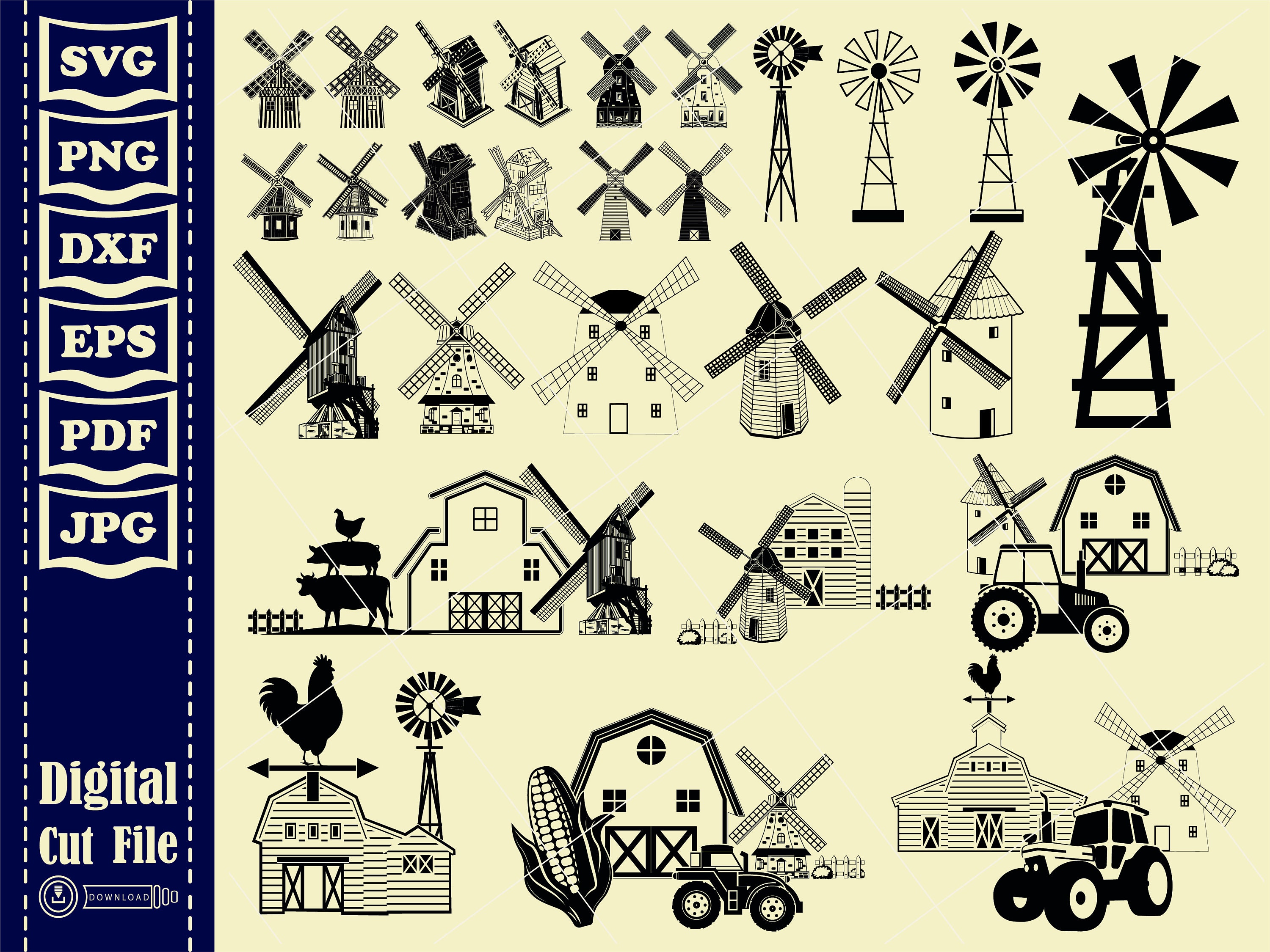 Windmill SVG Wind Turbine Svg Farm Barn Svg Gristmill Svg - Etsy Australia