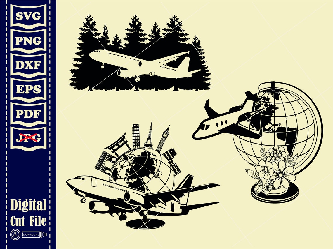 Airplane Svg 2 Airplane With Forest Svg Airplane With World - Etsy Canada