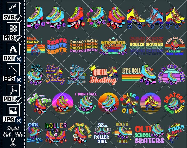 Roller Skates Svg, Skate Svg, Skating Svg File, Retro Svg, Roller Skate ...