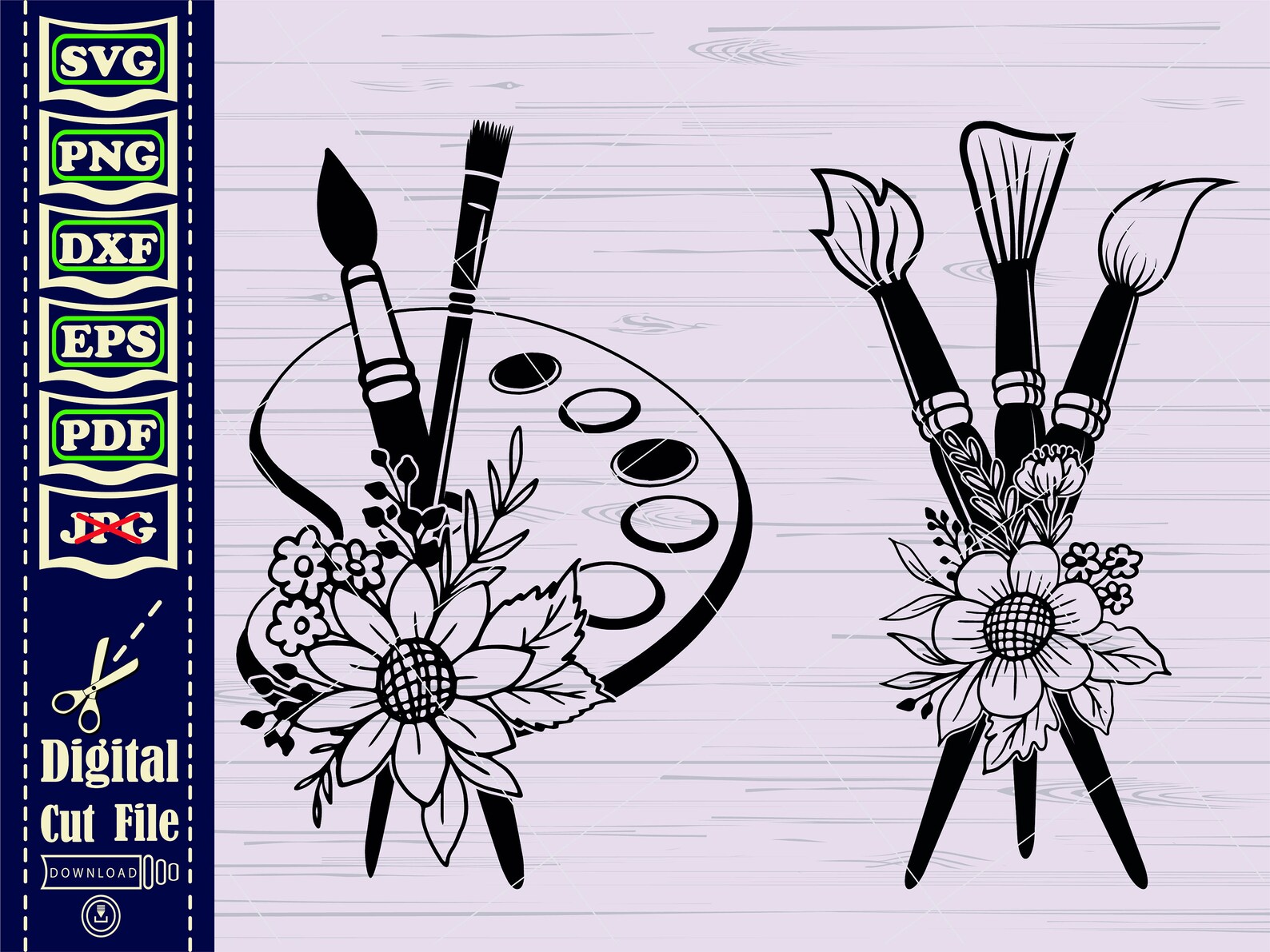Artist Supplies SVG 1 Paint Brushes Svg Floral Palette Svg - Etsy