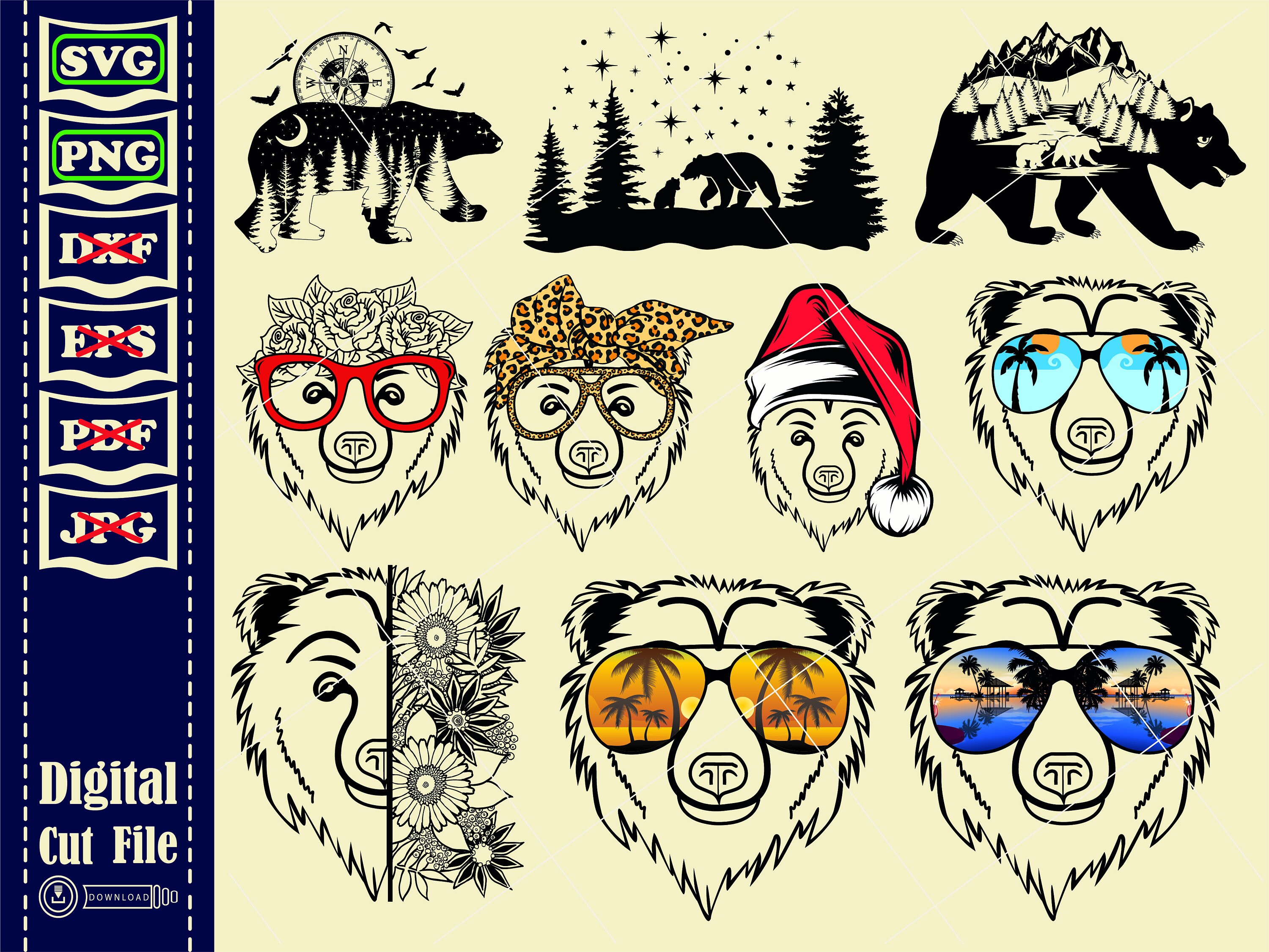 Bear Svg Bundle 3 Floral Bear Svg Bear Family Svg Family - Etsy