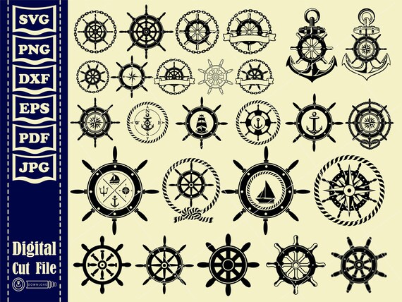 Ships Wheel SVG Bundle Vector Dxf Cut Files For Silhouette Png Svg ...
