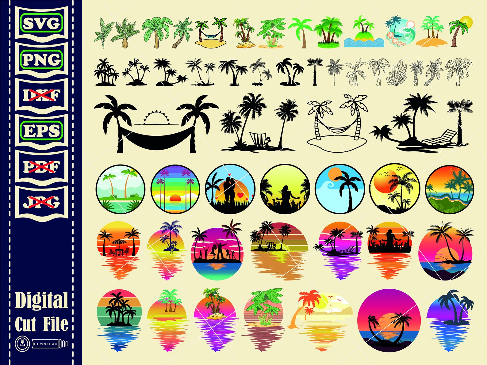 Palm Tree Svg 3 Sunset Svg Palm Beach Svg Palm Tree Sunset - Etsy