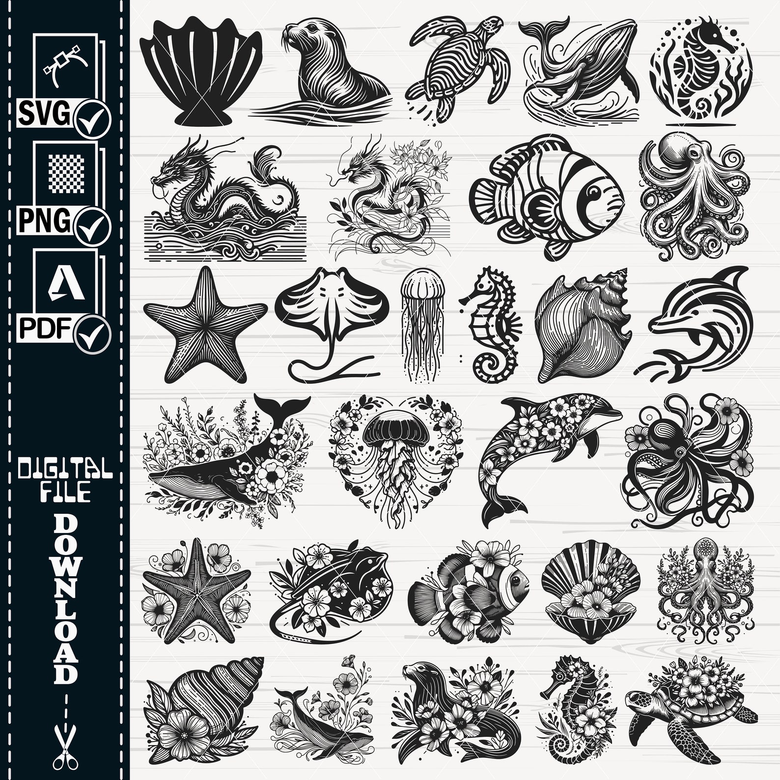 Floral Sea Animals SVG, Ocean Animals Svg, Sea Life Svg File Horse ...