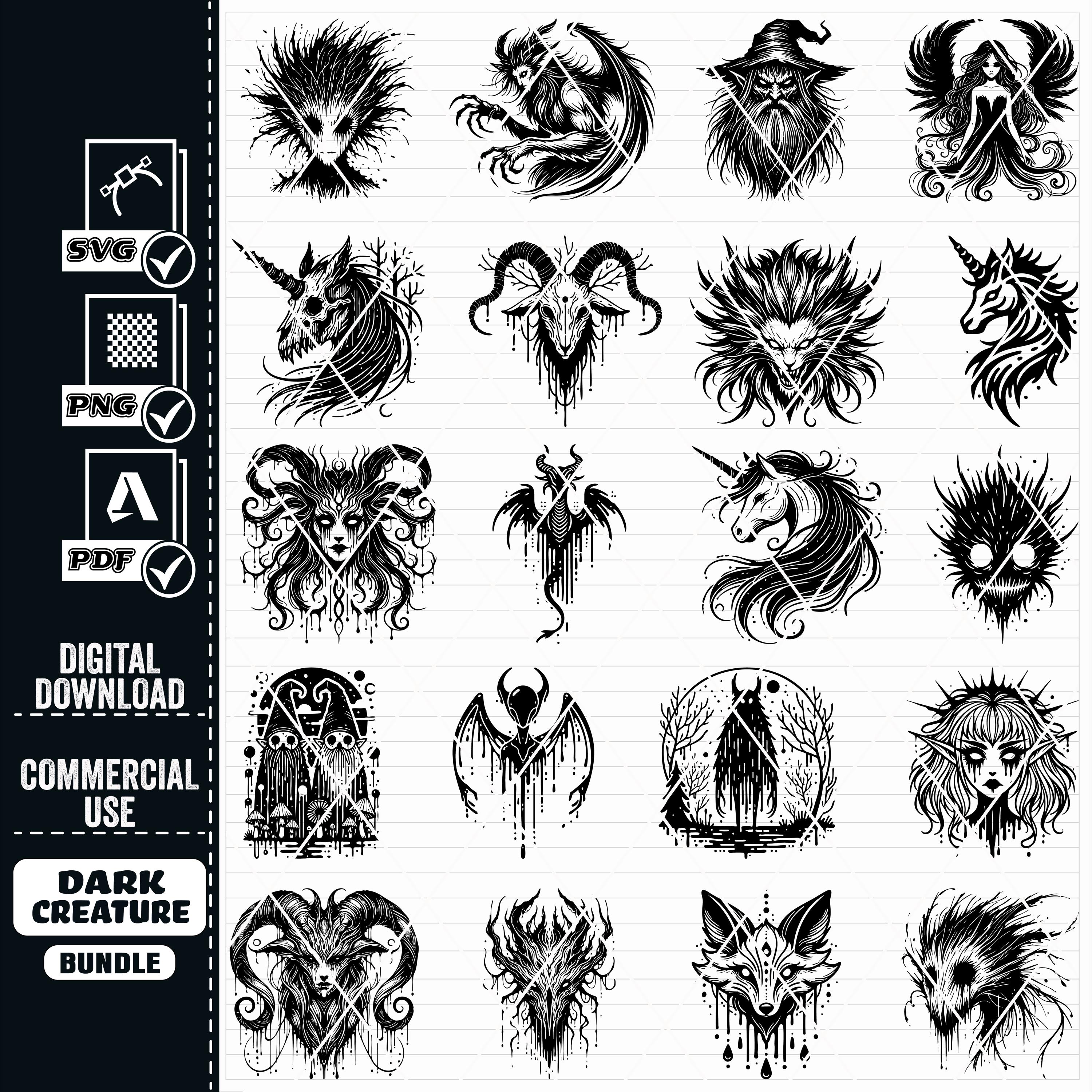 Dark Mythical Creature SVG Bundle, Horror, Gothic (digital Download) - Etsy