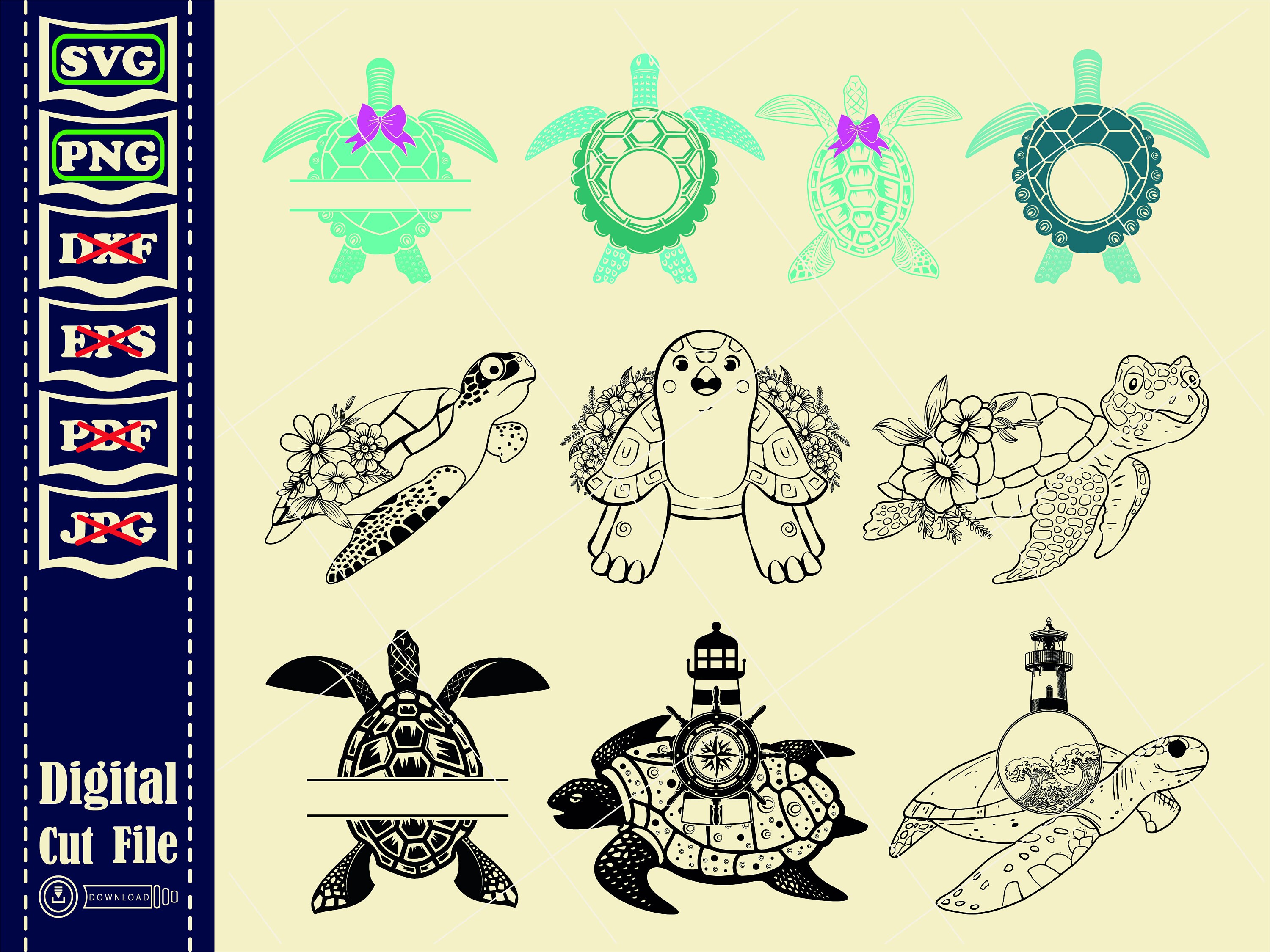 Turtle SVG Bundle Floral Turtle Svg Sea Turtle Frames SVG - Etsy