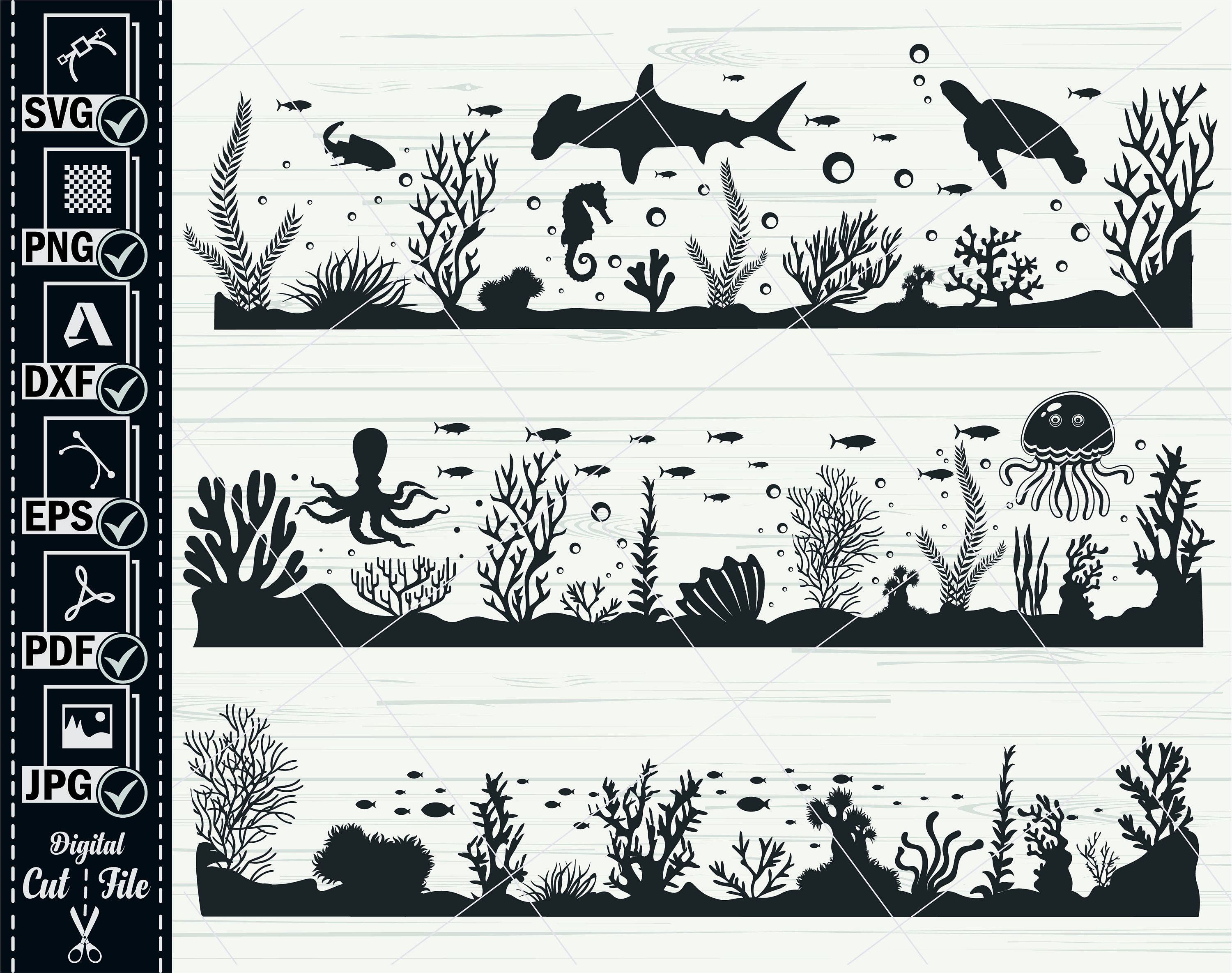 Underwater World SVG, Sea Life Clipart, Cricut Silhouette (digital ...
