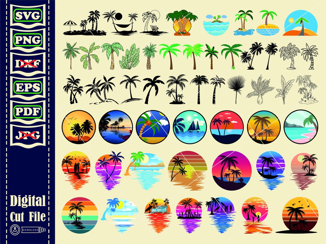 Palm Tree Svg 2 Sunset Svg Palm Beach Svg Palm Tree Sunset - Etsy