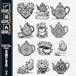 Floral Teapot & Teacup SVG Bundle, Tea Party Cut Files (digital ...