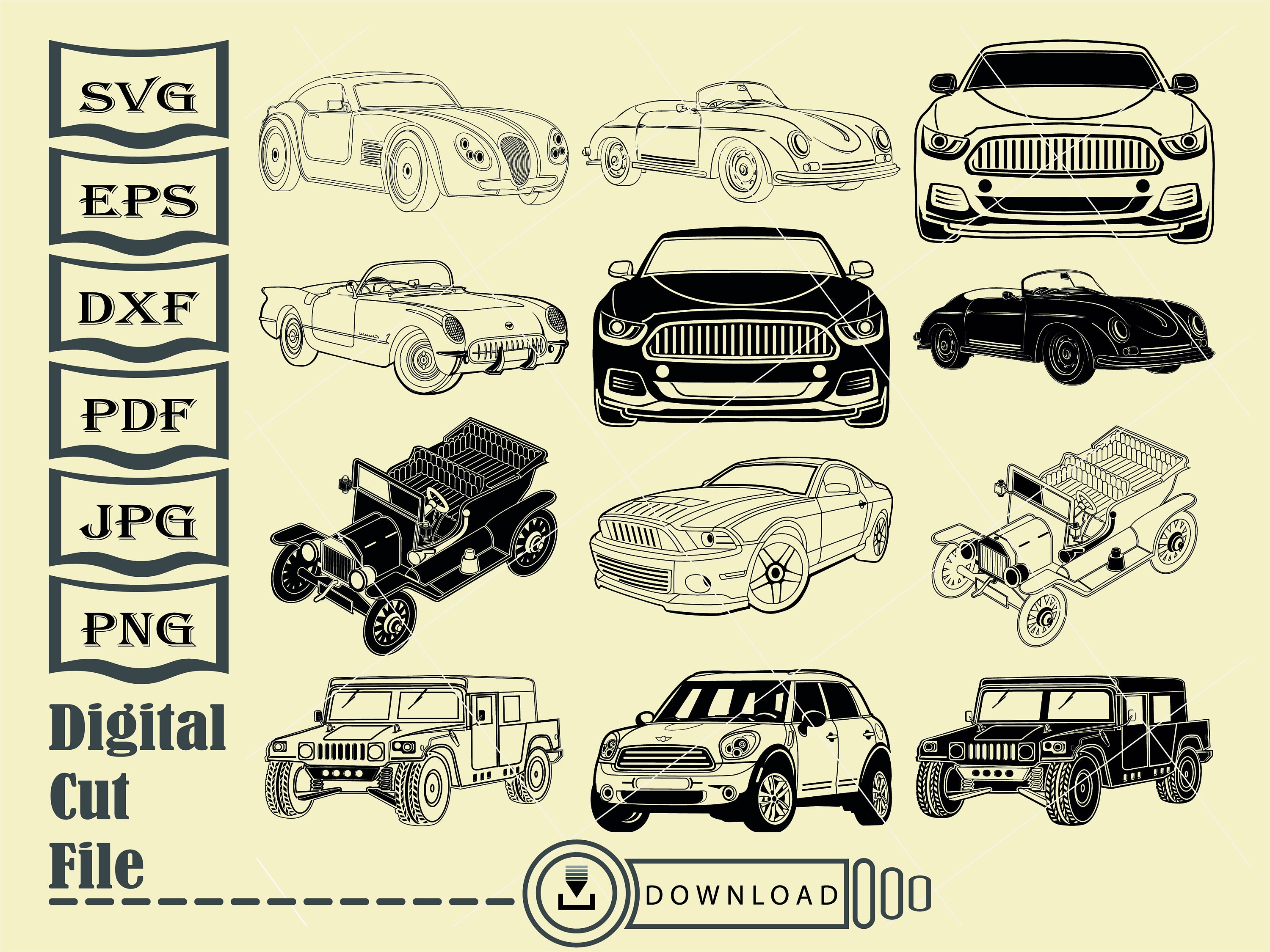 Paper Craft Supplies & Tools Paper, Party & Kids Retro Car Cut Files ...