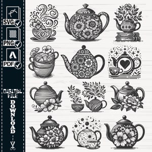 Floral Teapot & Teacup SVG Bundle, Tea Party Cut Files (digital ...