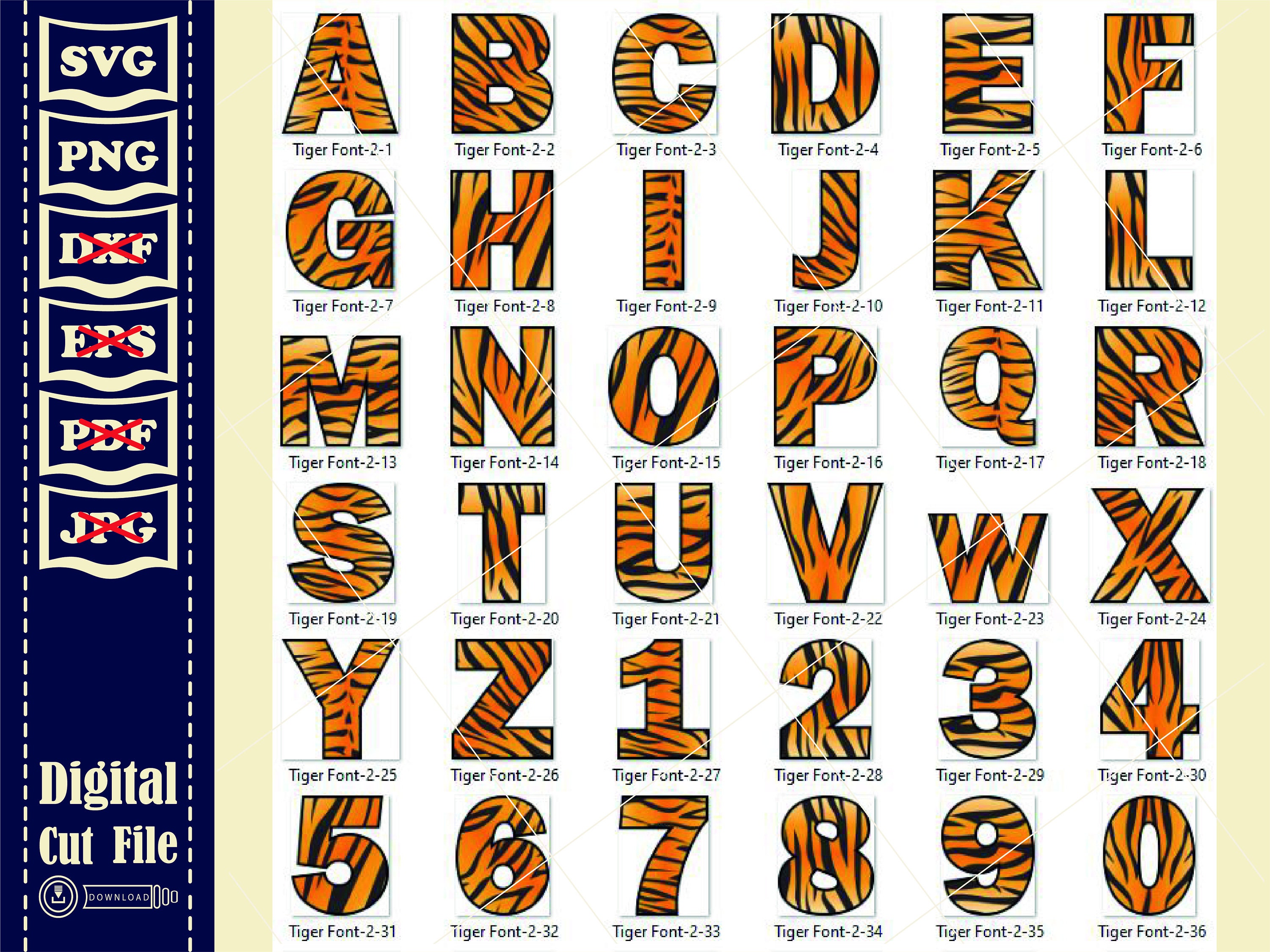 Tiger Font Svg 1 Tiger Alphabet Svg Tiger Numbers Svg - Etsy