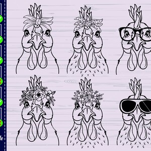 Chicken SVG File #1, Chicken With Flower Crown SVG, Chicken SVG Cut ...