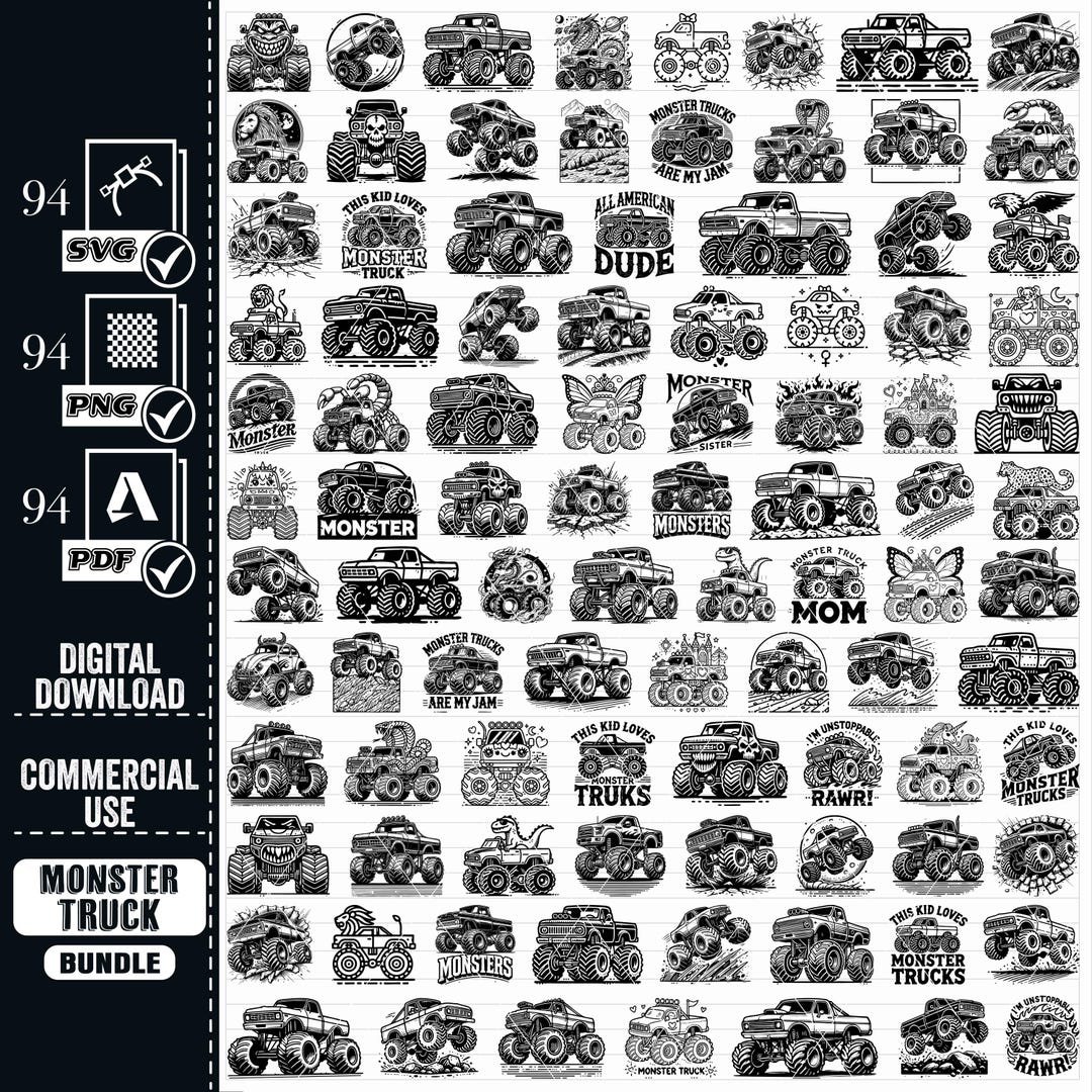 Monster Truck SVG Bundle, off Road Vector Graphics (digital Download ...