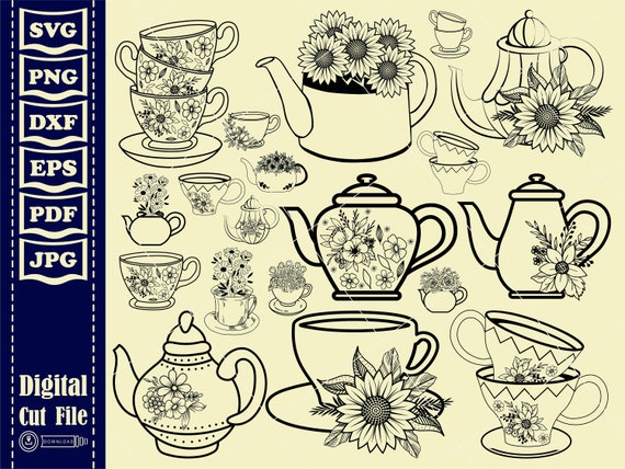Teapot SVG 2 Teacup SVG Tea Pot Flowers Svg Tea Cup - Etsy
