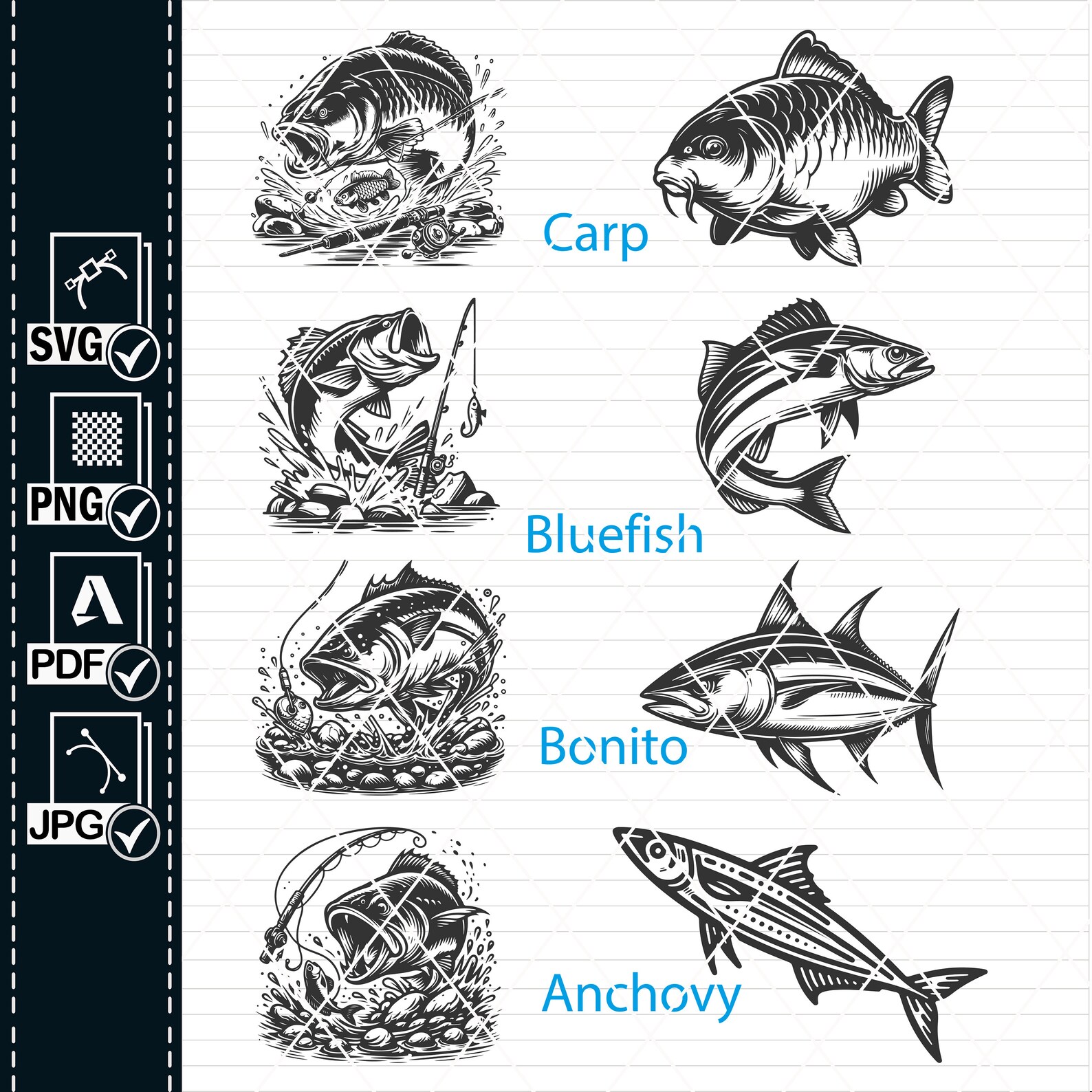 Fishing SVG Bundle, Fish Silhouette Vector Graphics (commercial Use) - Etsy