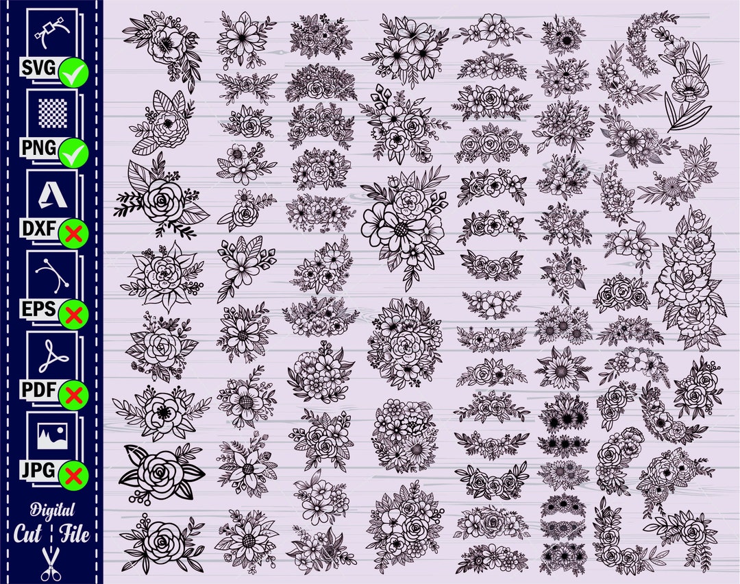 Blumen SVG Bundle,1, Floral Svg, Blumenarrangement Svg, Wildblume Svg, Bouquet Svg, Blumenborte ...
