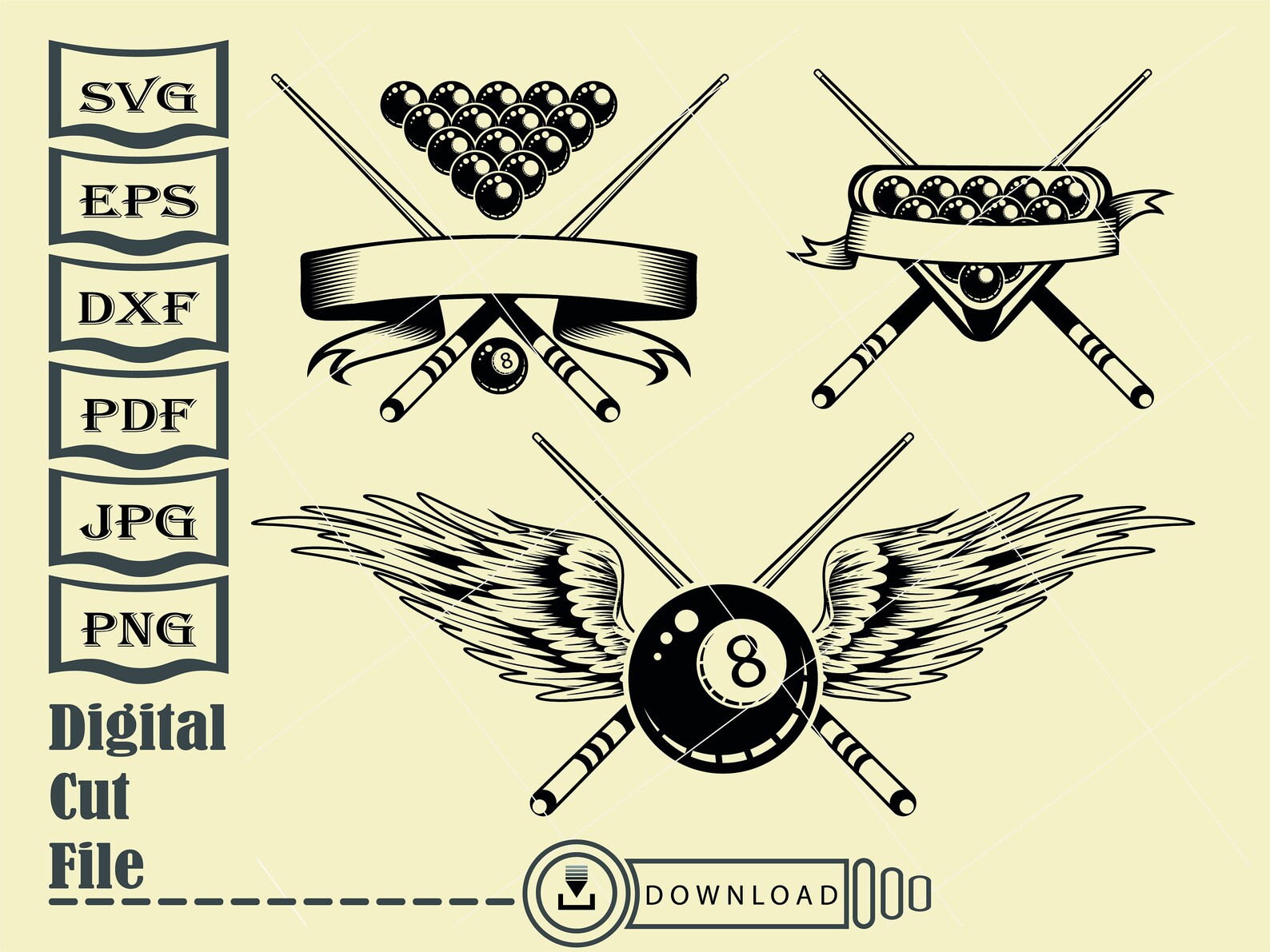 Billiards Svg Bundle 1 Snooker Svg Pool Svg Billiards | Etsy UK