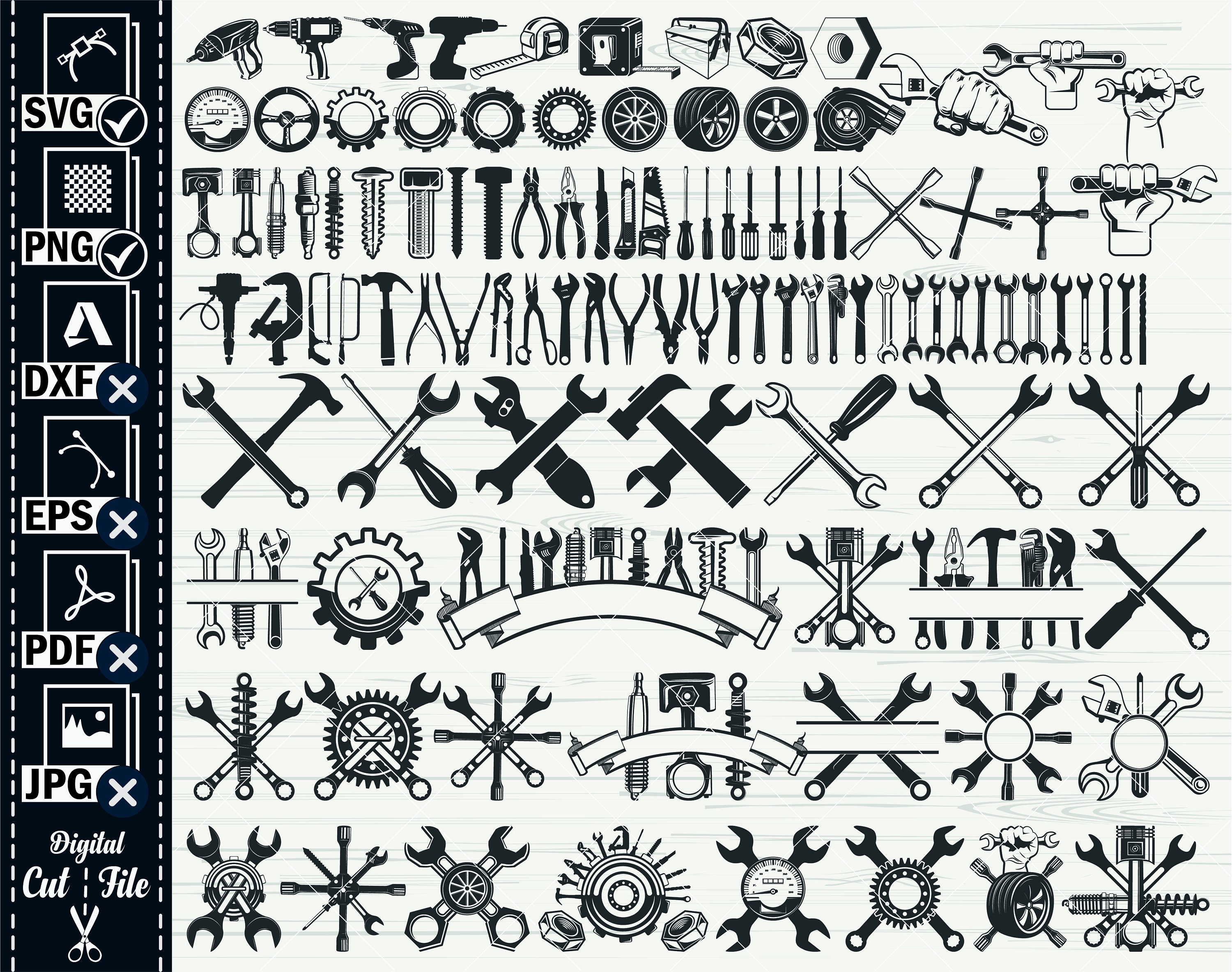 Mechanic Tools SVG Bundle, Clipart Silhouette Vector (digital Download ...