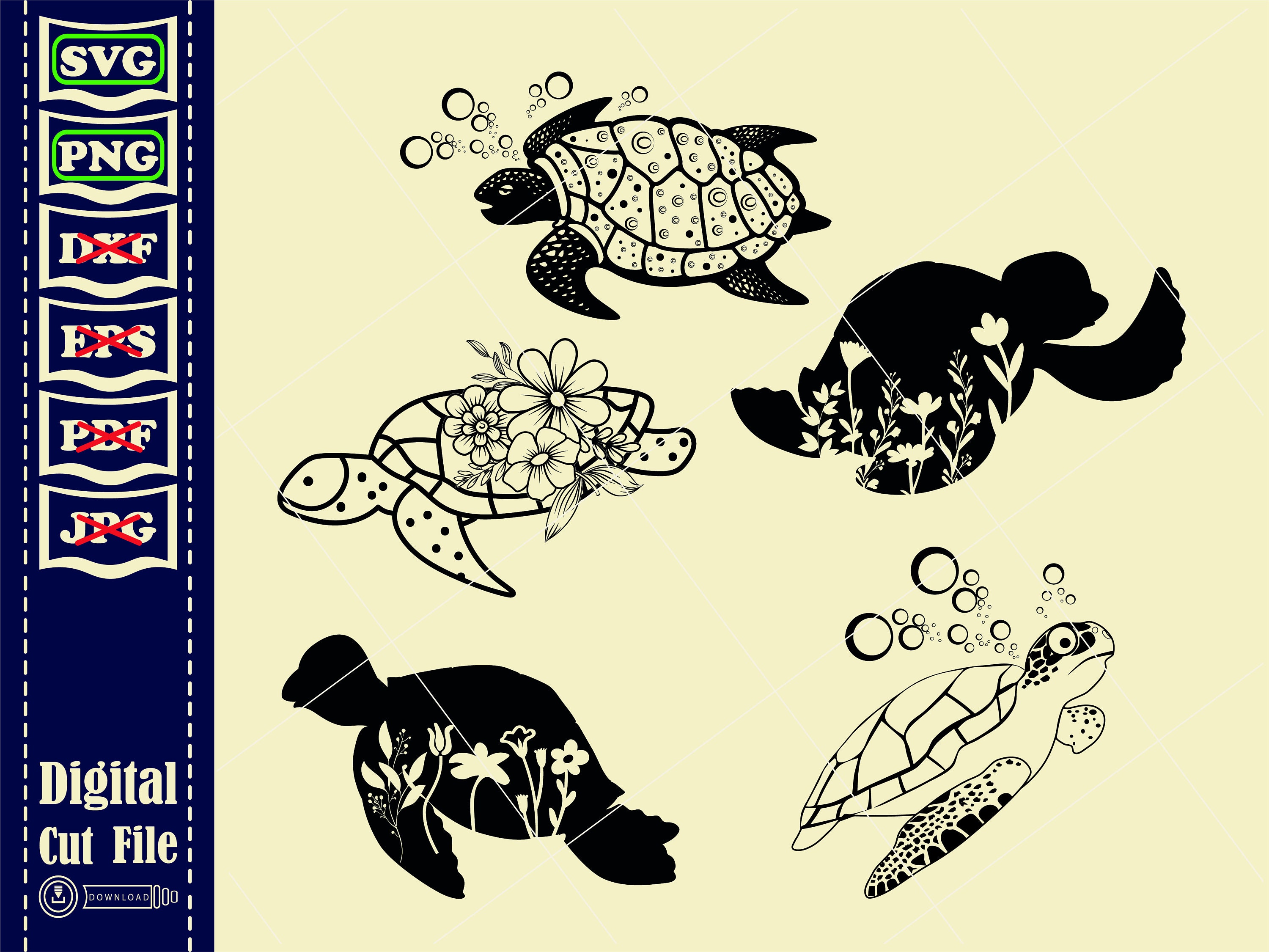 Turtle SVG Bundle Floral Turtle Svg Sea Turtle Frames SVG - Etsy
