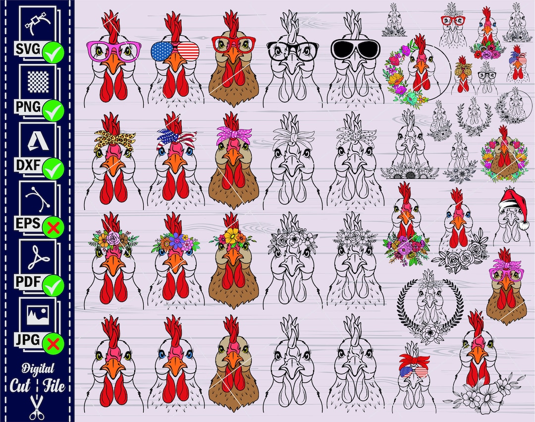 Chicken SVG File #1, Chicken With Flower Crown SVG, Chicken SVG Cut ...