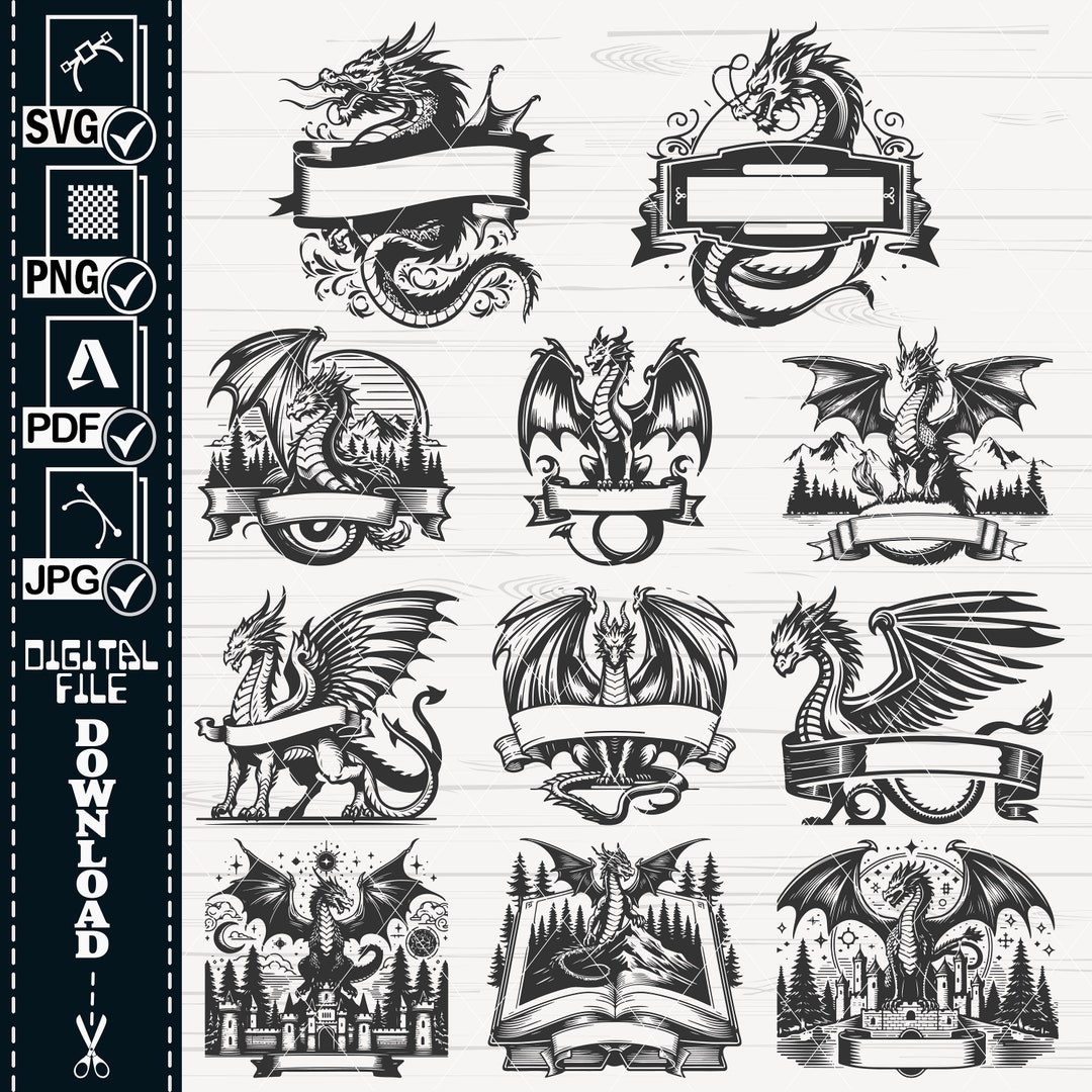 Dragon Monogram Svg Cut File, Dragon SVG Bundle, Dragon Clipart, Dragon ...