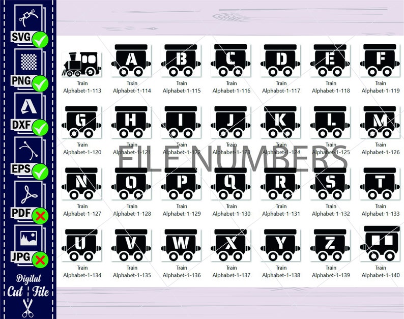 Train Alphabet SVG Font, Cut Files (png, Dxf, Eps) - Etsy