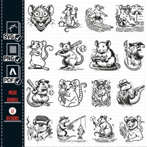 FUNNY RAT SVG Png Mega Bundle, Cute Rat Svg, Floral Rat Png, Rat Vector ...