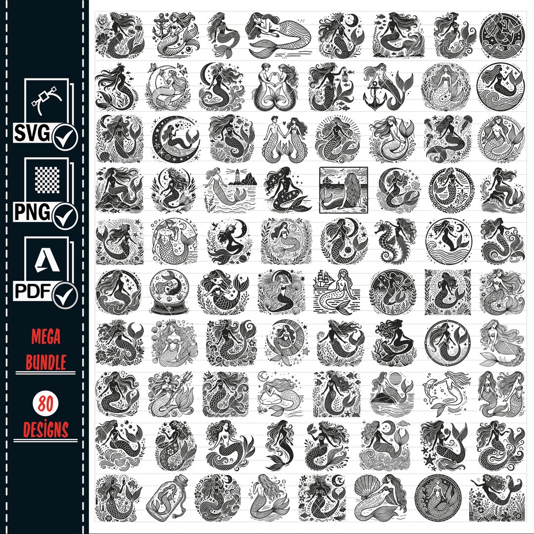Mermaid Clipart MEGA Bundle, Silhouette Cut Files (svg, Png, Pdf) - Etsy