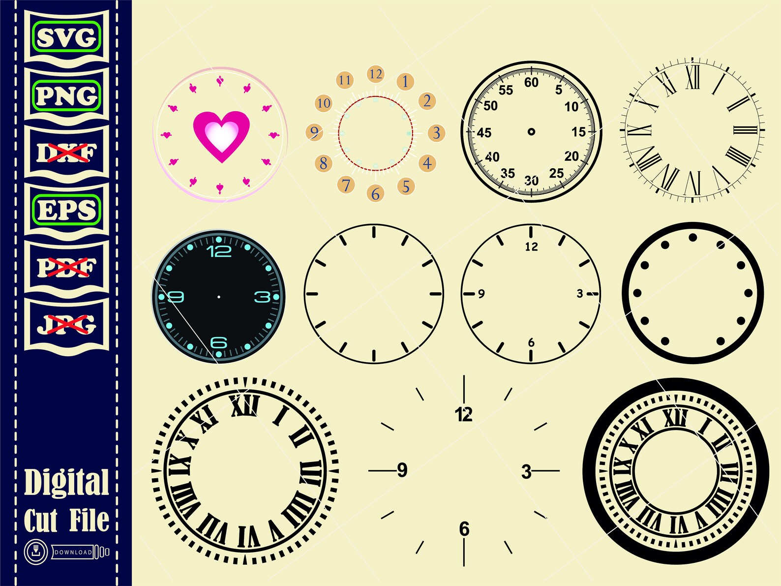 Clock Face SVG Clock Numbers SVG Clock SVG School Clock | Etsy