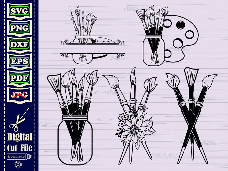Artist Supplies SVG 1 Paint Brushes Svg Floral Palette Svg - Etsy