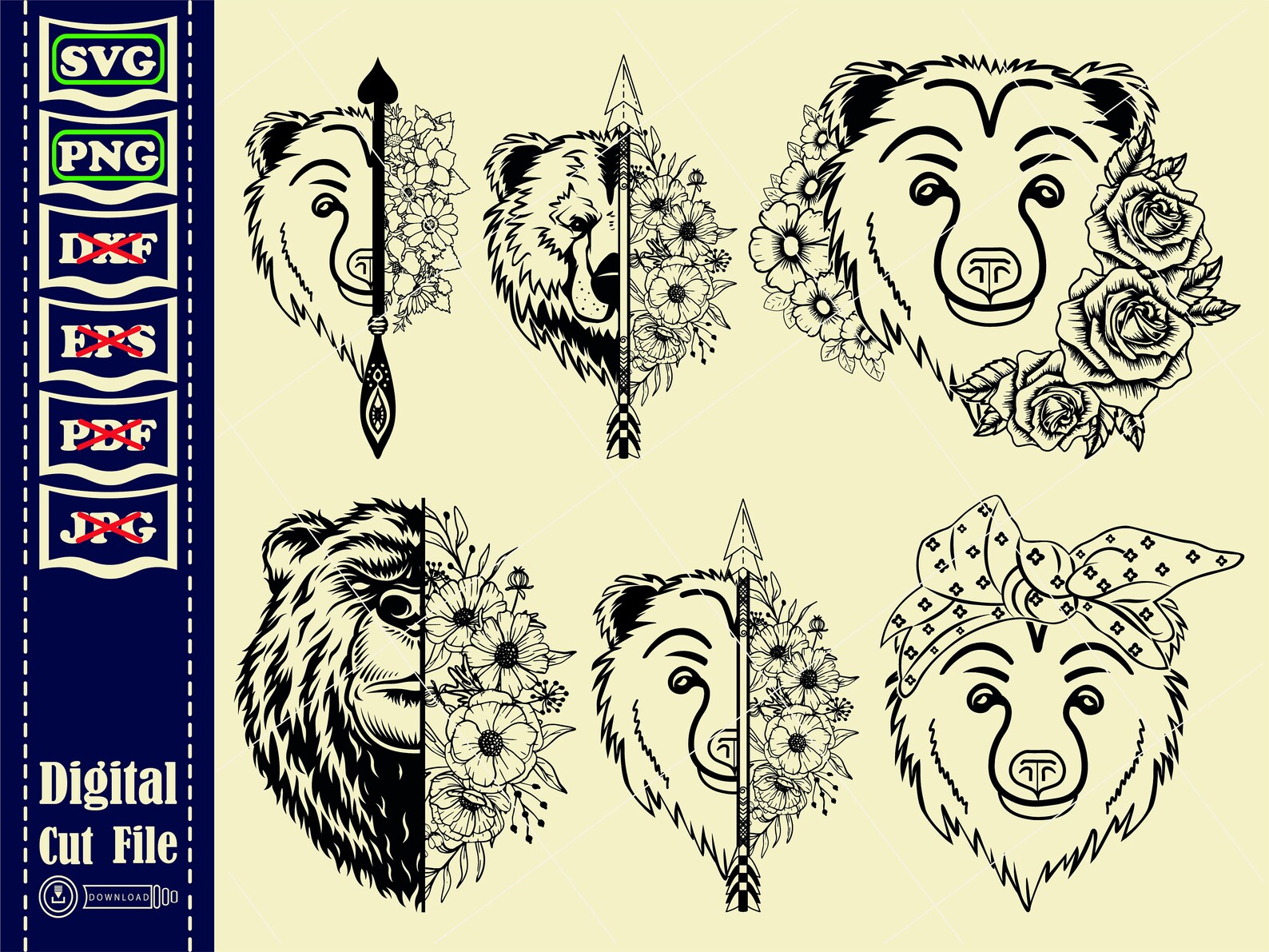 Bear Svg Bundle 3 Floral Bear Svg Bear Family Svg Family - Etsy