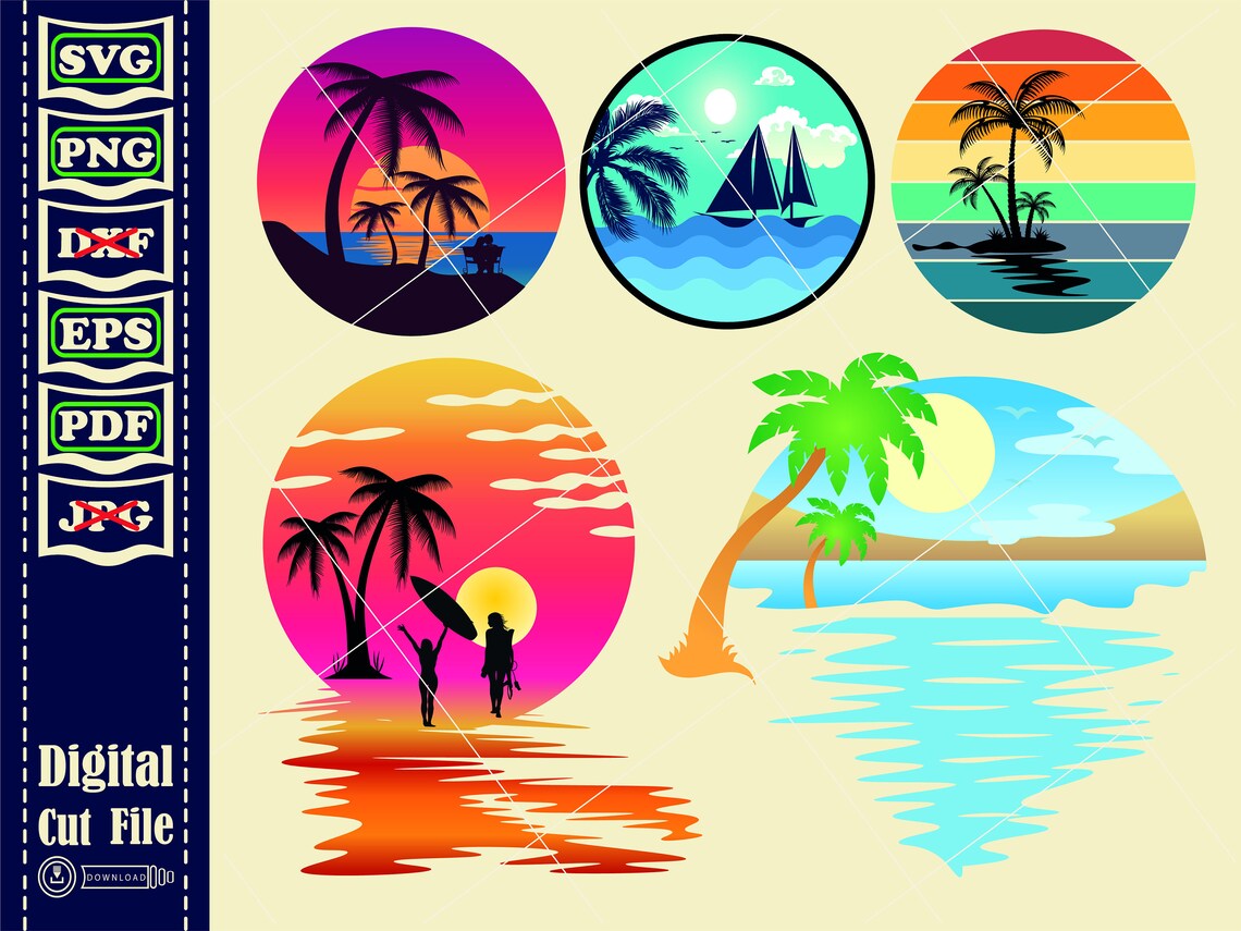 Palm Tree Svg 2 Sunset Svg Palm Beach Svg Palm Tree Sunset | Etsy