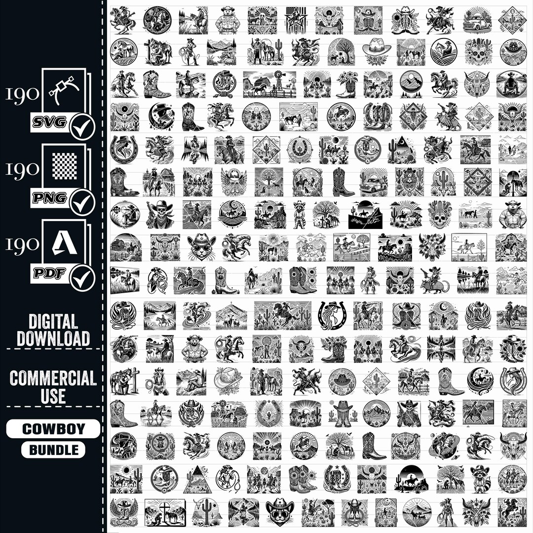 Cowboy Mega Bundle, Western Vector Graphics (digital Download) - Etsy