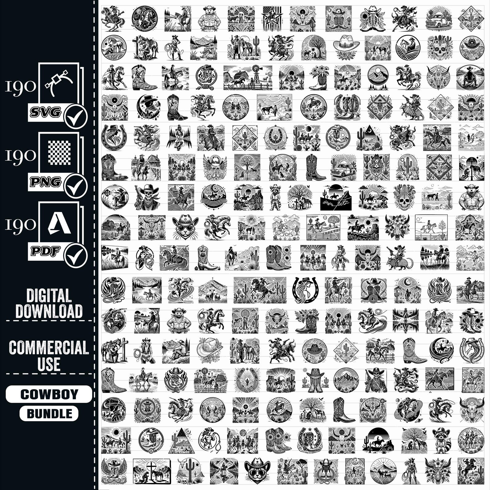 Cowboy Mega Bundle, Western Vector Graphics (digital Download) - Etsy