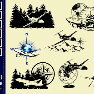 Airplane Svg 2, Airplane With Forest Svg, Airplane With World Cut File ...