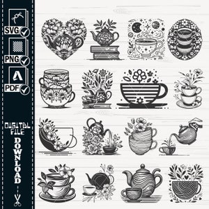 Floral Teapot & Teacup SVG Bundle, Tea Party Cut Files (digital ...