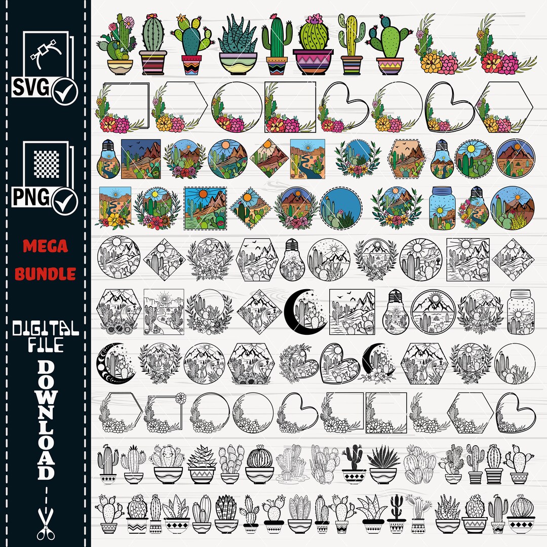 Cactus SVG MEGA Bundle, Cactus Cut File,desert Scene Svg, Cactus Scene ...