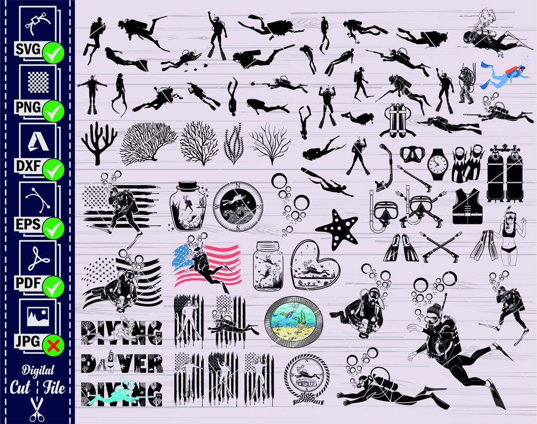 Scuba Diving SVG Files, Cut File, Water Sport Svg, Diver Svg, Diving ...
