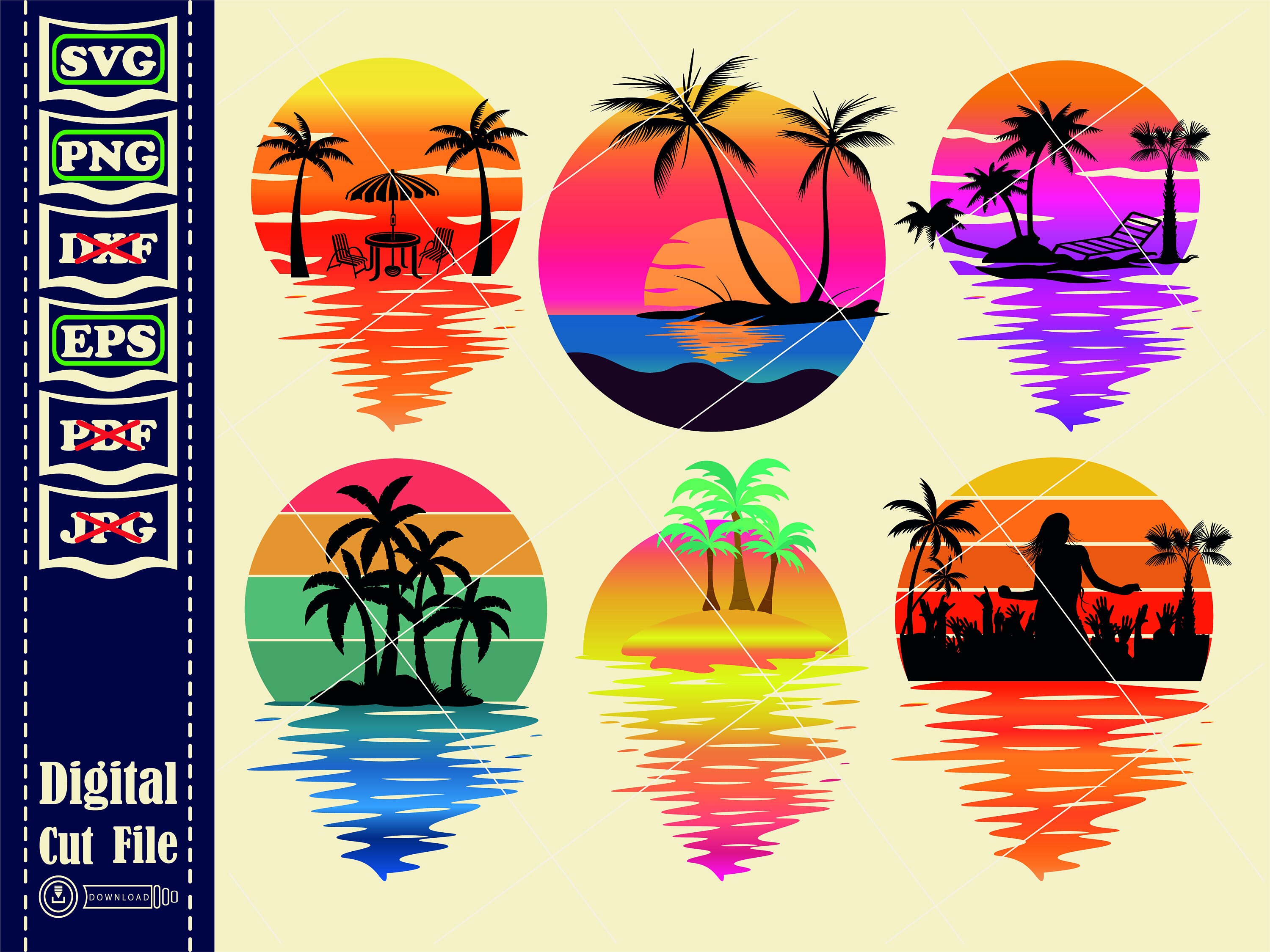 Palm Tree Svg 3 Sunset Svg Palm Beach Svg Palm Tree Sunset - Etsy