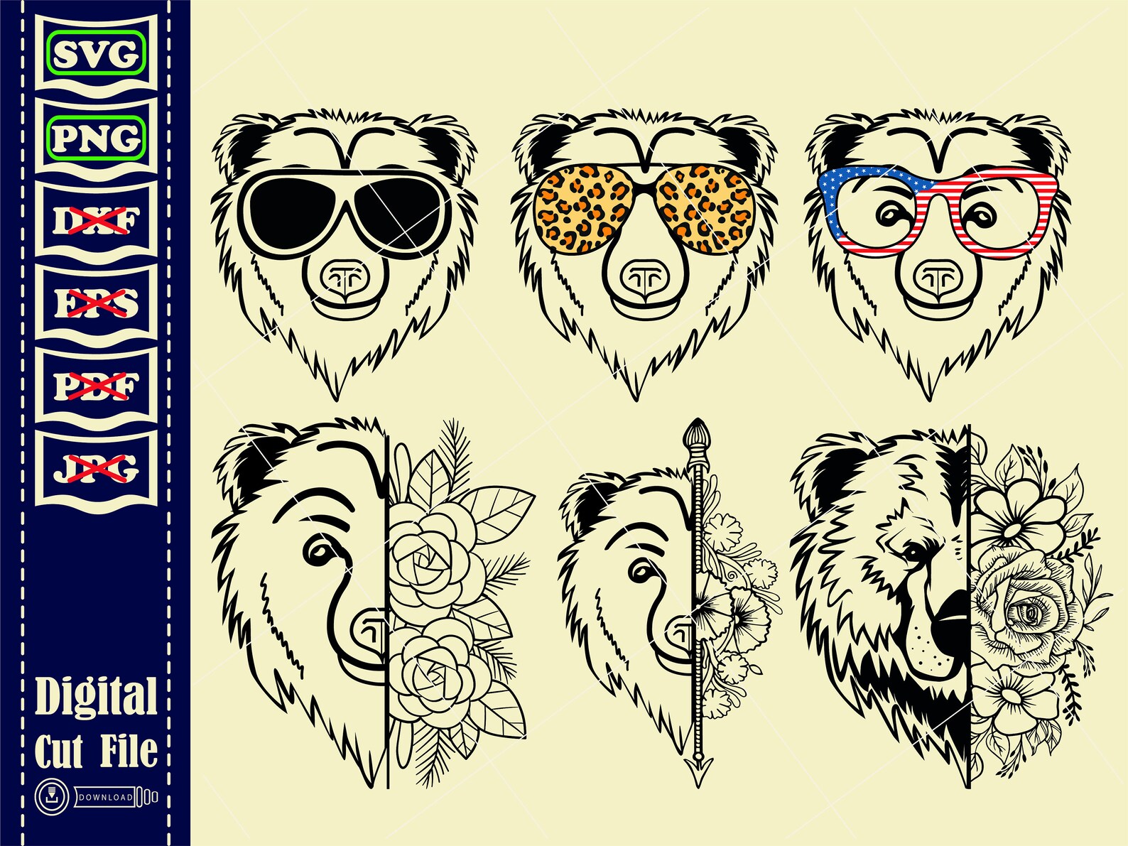 Bear Svg Bundle 3 Floral Bear Svg Bear Family Svg Family - Etsy