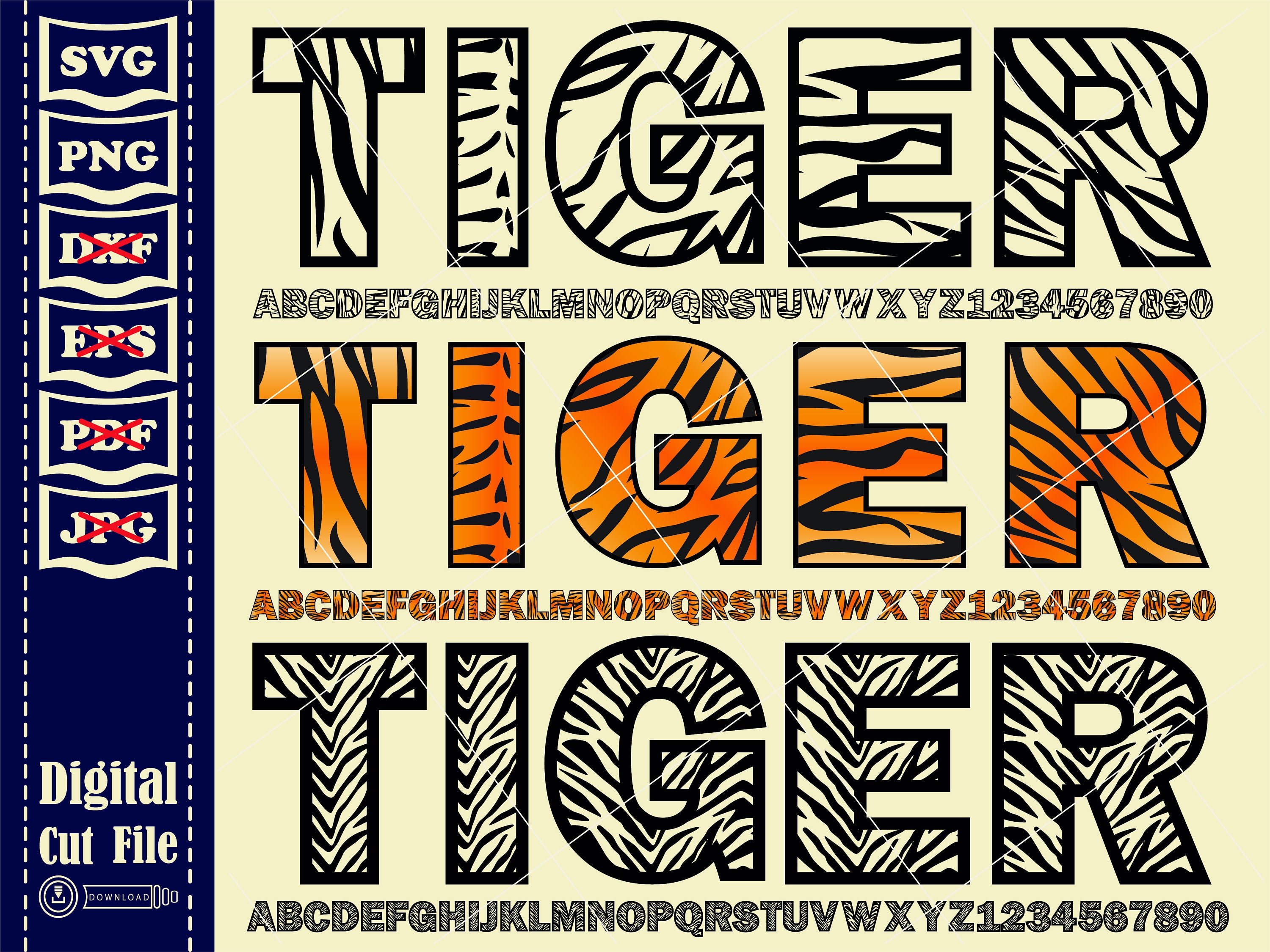 Tiger Font Svg 1 Tiger Alphabet Svg Tiger Numbers Svg - Etsy