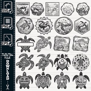 Sea Turtle SVG Cut File, 2, Tribal Turtle Design, Ocean Animal Clipart ...