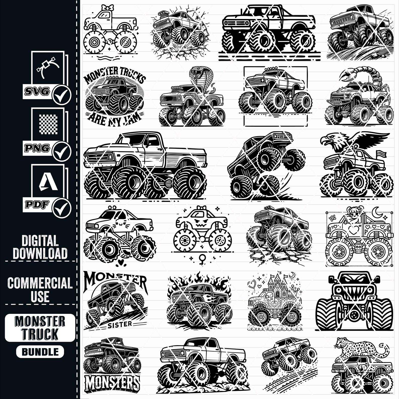 Monster Truck SVG Bundle, off Road Vector Graphics (digital Download ...