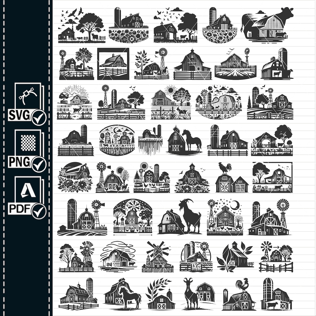 Barn SVG Bundle, Farmhouse Clipart, Vector Cut Files (PDF, PNG) - Etsy