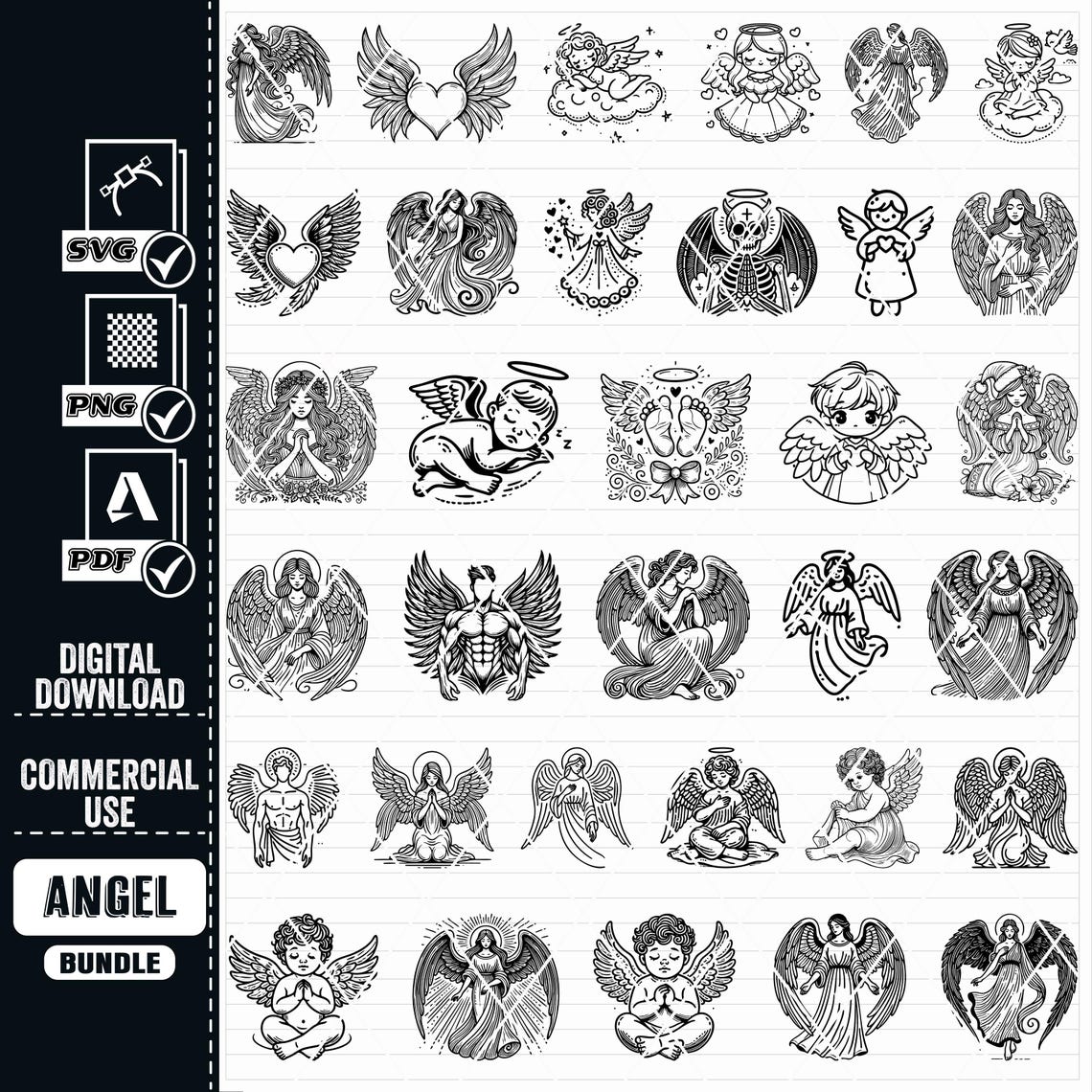 Angel SVG Bundle, Clipart Graphics, Laser Cut Files (digital Download ...
